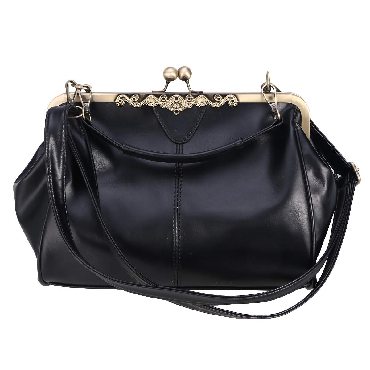 TENDYCOCO Crossbody Bag Kiss Lock Shoulder Bag PU Leather Handbag Clasp Closure for Women