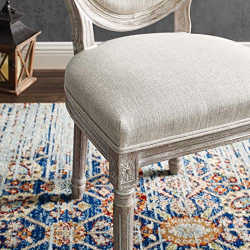 Modway Emanate French Vintage Upholstered Fabric Dining Side Chair in Beige
