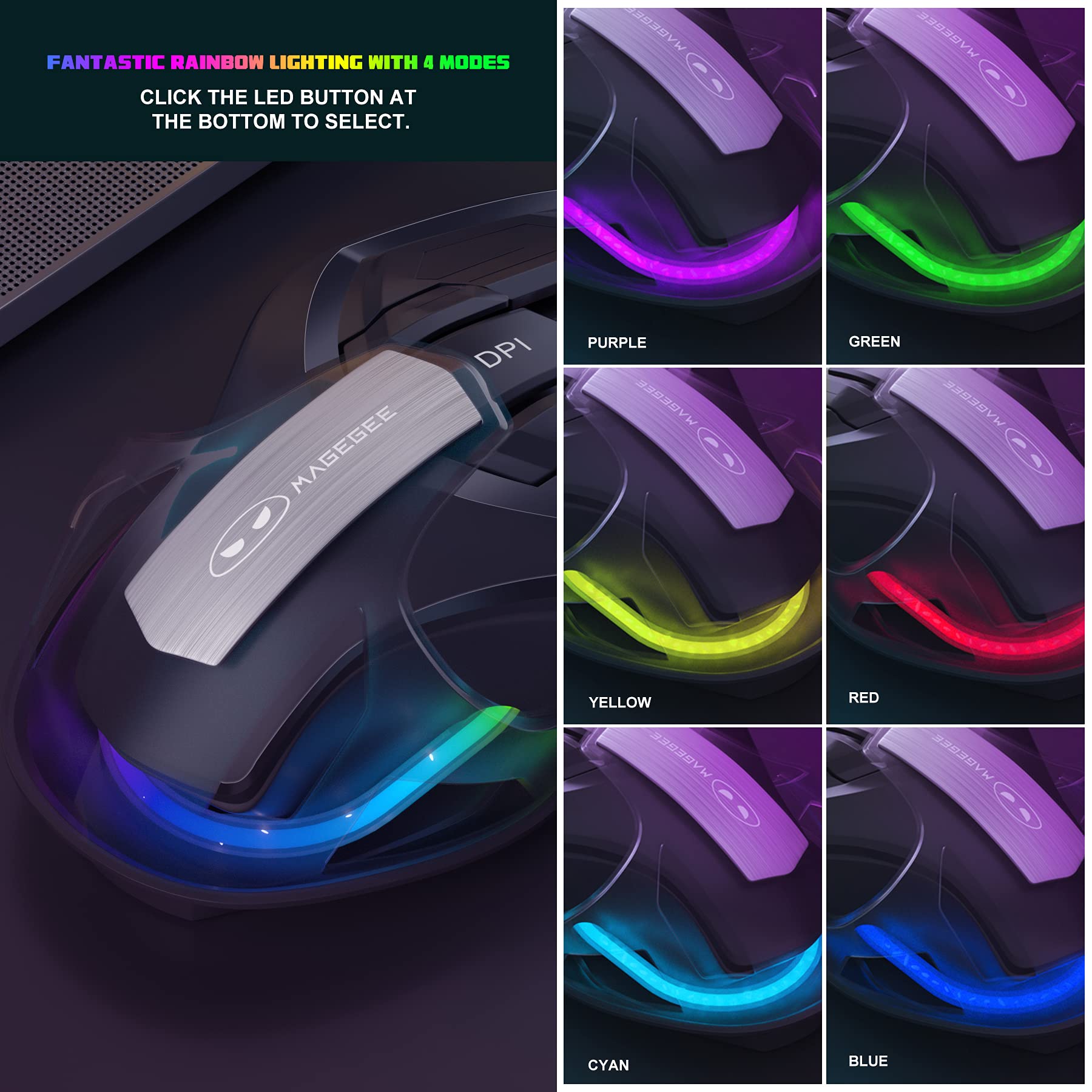 MageGee Wireless Gaming Mouse, Rechargeable 2.4G Wireless Optical Gaming Mice with LED Backlit, 6 Buttons, 3 Adjustable DPI up to 1600, V13 Ergonomic Silent Gamer Mouse for PC Laptop (Black)