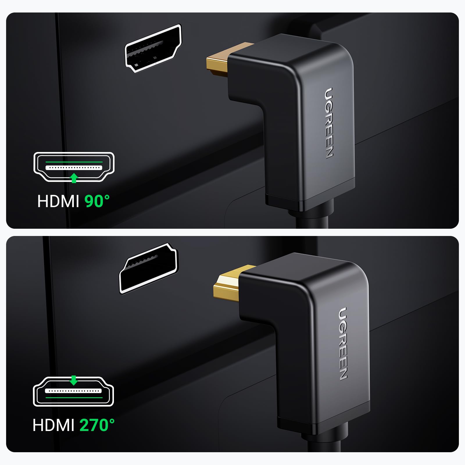 UGREEN HDMI Cable Right Angle 4K 90 Degree HDMI Cord High Speed Down Angle HDMI 2.0 Cable, 4K@60Hz HD 3D 1080P ARC Compatible for Laptop Monitor Nintendo Switch Xbox PS5 PC TV 3.3FT