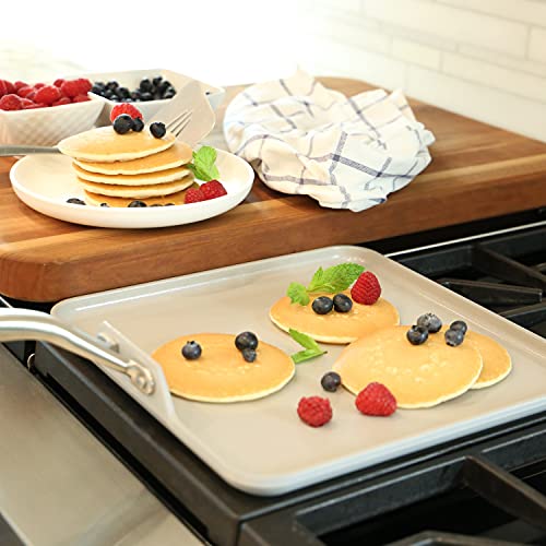 TECHEF - CeraTerra Ceramic Nonstick Square Griddle Pan (PTFE and PFOA Free Ceramic Exterior & Interior), Oven & Dishwasher Safe, Made in Korea, Grey/Silver (Griddle Pan)