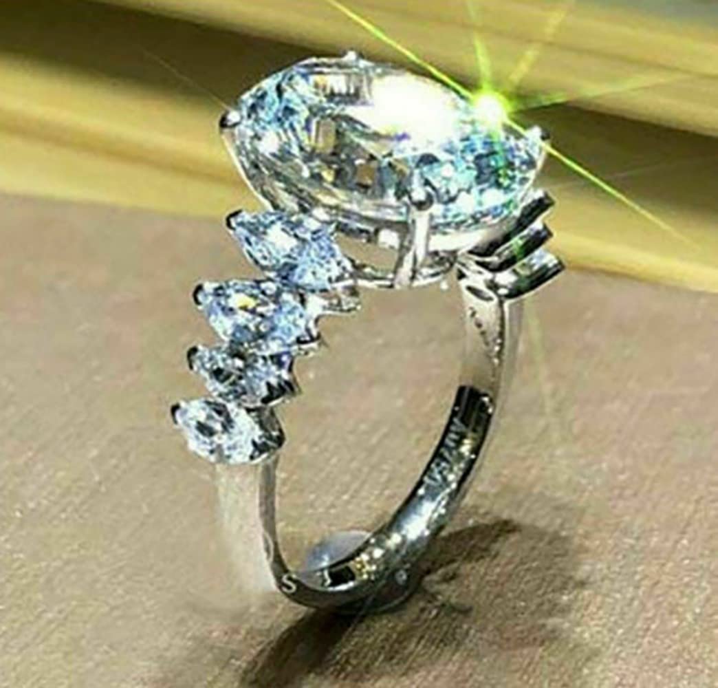 Cuteshop Elegant Huge Zircon Wedding Ring 18k Platinum Plated Shiny Cubic Zirconia Crystal Diamond Wedding Jewelry for Women (7)