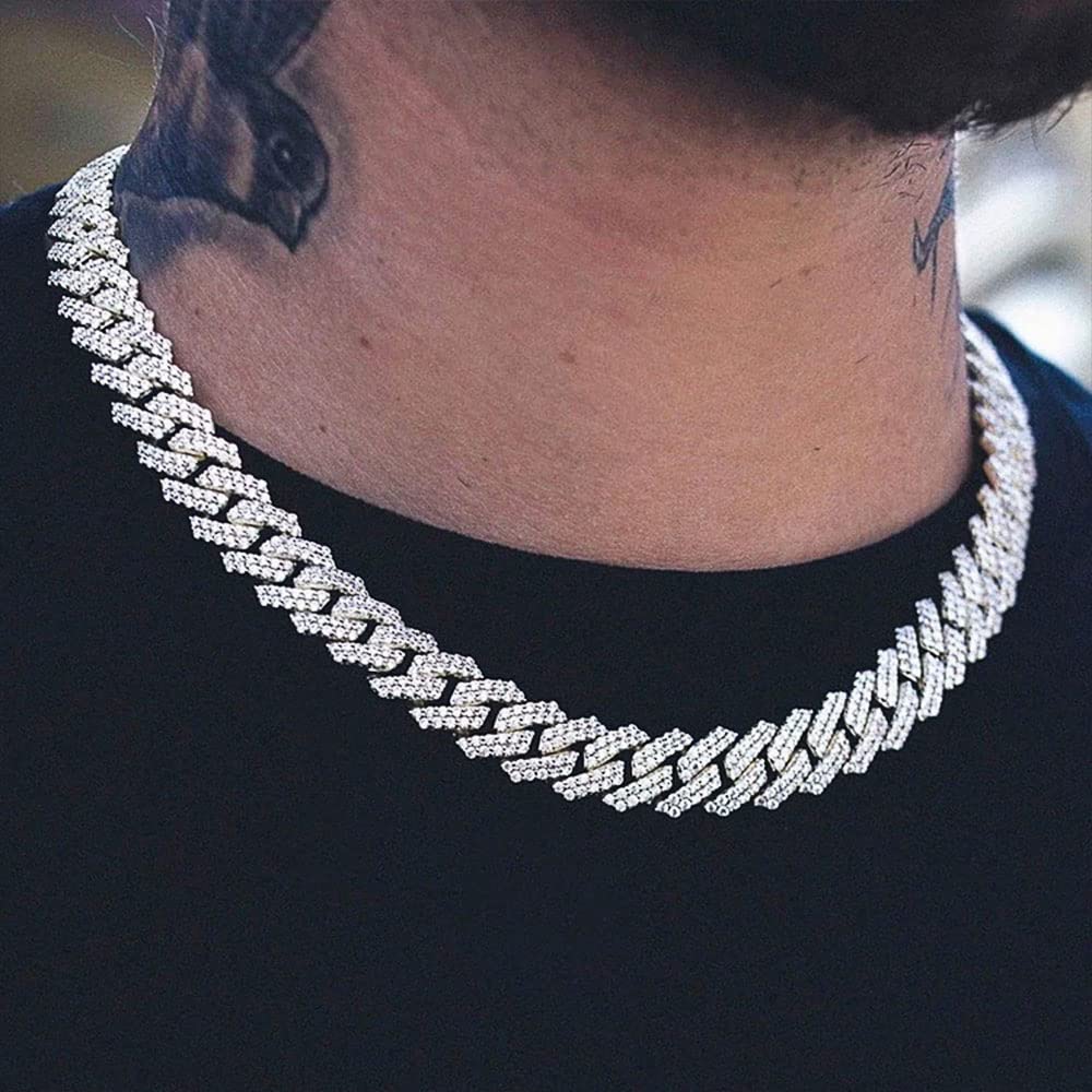 MOFEIJEWEL 13mm Cuban Link Chain For Men Women Iced Out Chain Miami Cuban Necklace Bling Diamond Chains Hip Hop Jewelry (Silver 20inch)