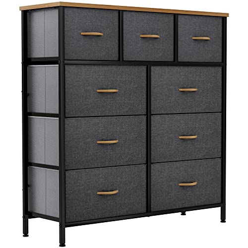 YITAHOME Dresser with 9 Drawers - Fabric Storage Tower (Dark Grey) & Storage Tower Unit with 2 Drawers - Dark Grey
