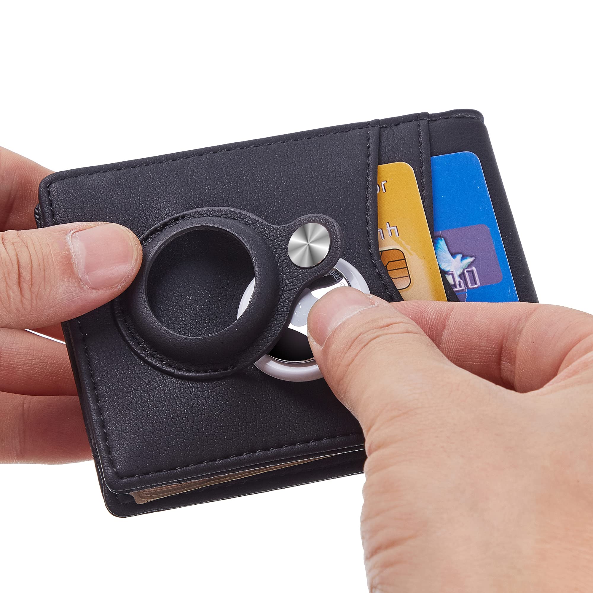Hawanik Mens Slim Bifold Wallet With Integrated Case Holder for AirTag Oscar, Patent Pending