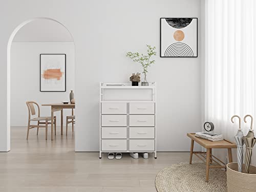 SAILUN Dresser 8 Drawers with Double Shelf, Tall Storage Organizer Unit for Bedroom/Living Room/Entryway, Wooden Front and Top, White