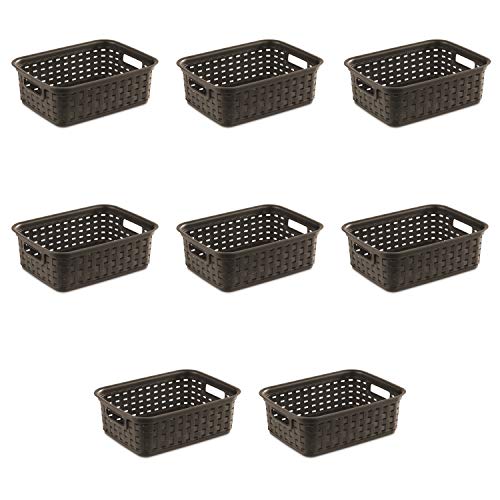Sterilite Small Weave Baskets, Bins, Crates, 8 Pack, Espresso