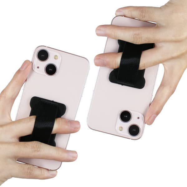 WUOJI Cell Phone Finger Grip Strap Holder for Hand, Phone Grip Compatible with Most Smartphones,Universal Cell Phone Grips Band Holder for Back of Phone - 2Pack(Black)
