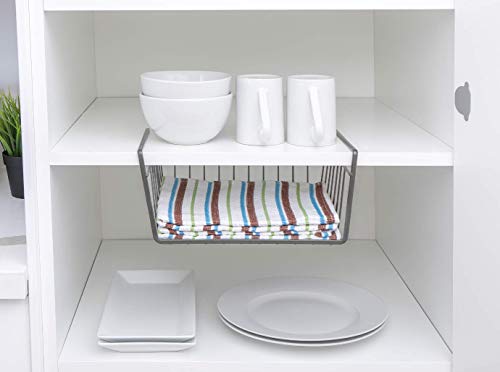 Smart Design Undershelf Storage Basket - Small - Snug Fit Arms - Steel Metal Wire - Rust Resistant - Under Shelves, Cabinet, Pantry, and Shelf Organization - 12 x 5.5 Inch - Charcoal Gray