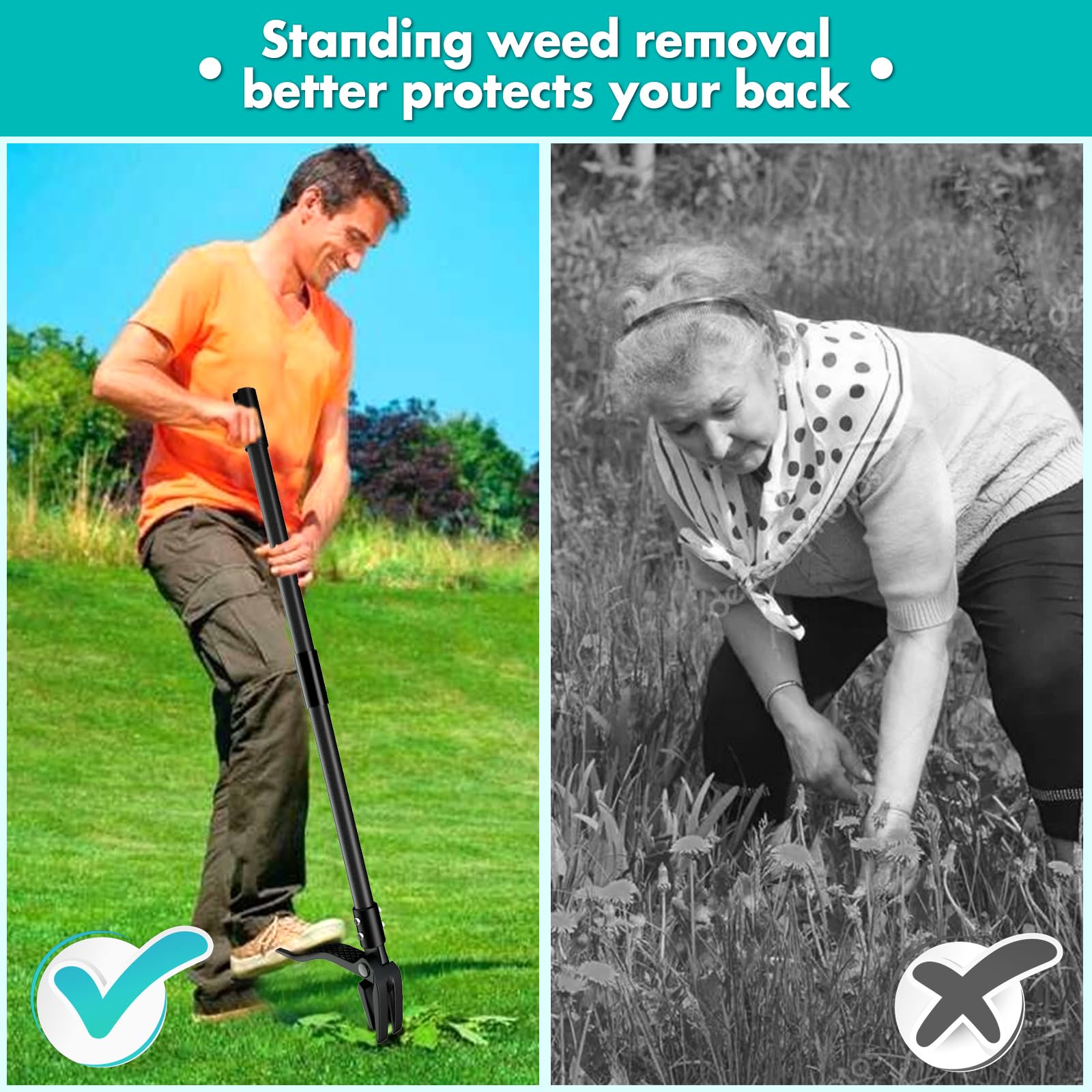 Lcokeiy Weed Puller Tool Stand Up Heavy Duty, 63" Long Handle Stand Up Weeder with 4 Claw Steel,Heavy Duty Weeding Tool for Dandelions Root