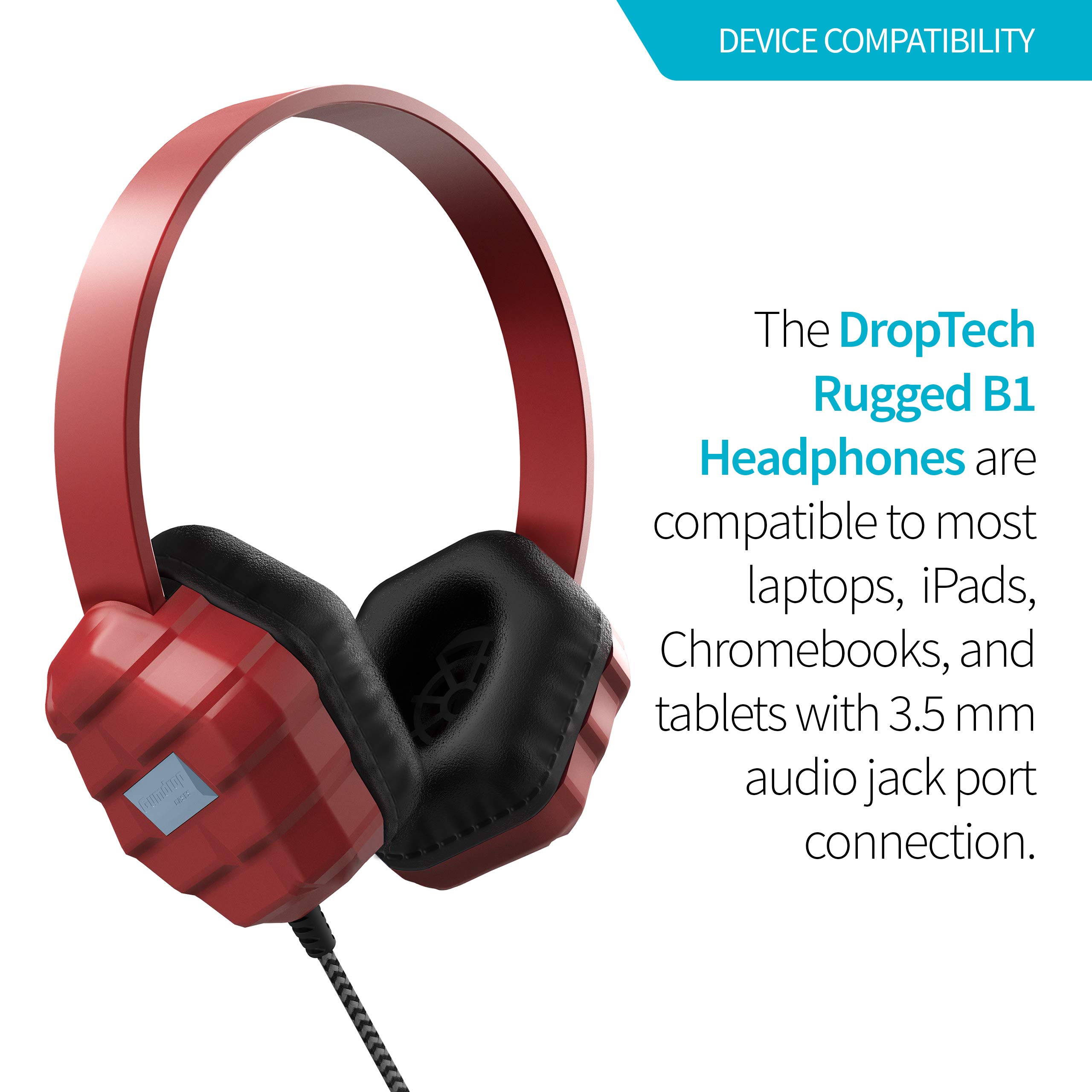 Gumdrop DropTech B1 On-Ear Headphone. Designed for K-12 Students, Teachers and Classrooms β Drop Tested, Rugged and Reliable for an Enhanced Educational Learning Experience. Color β Red