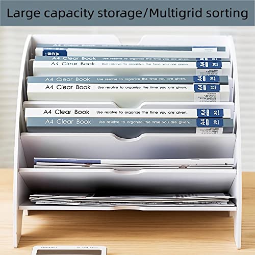 THUMEYE File Organizer for Desk, Fan-Shaped Desktop Organizer for Document/Letter/Paper with 6 Compartments, File Folder Organizer for Office School Home, White, 13.2'' D x 10.9'' W x 10.9'' H