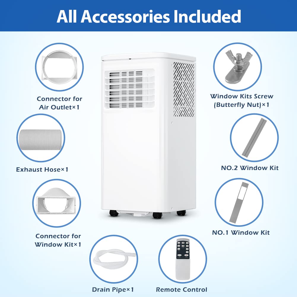 Portable Air Conditioners, 10000 BTU Portable AC Unit with Dehumidifier, Fan, Remote Control, 24H Timer, Freestanding Air conditioner for Cooling 300 Sq.Ft. Rooms, Low Noise