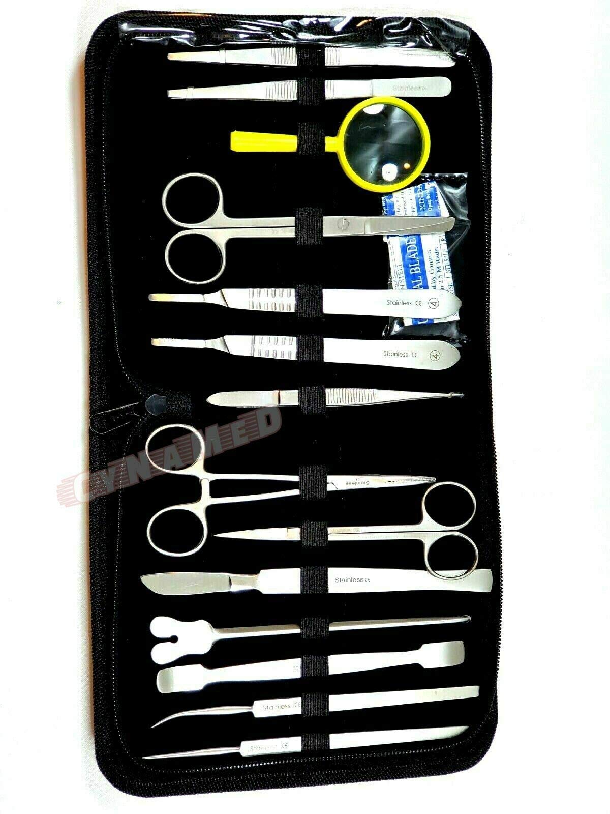 Cynamed 44Pcs Advanced Dissection Dissecting Kit -Biology & Veterinary Students- Anatomy Lab Botany Animal Frog Etc Dissecting Kit. Stainless Steel Scalpel Knife Handle-30 Blades (Zipper Case)