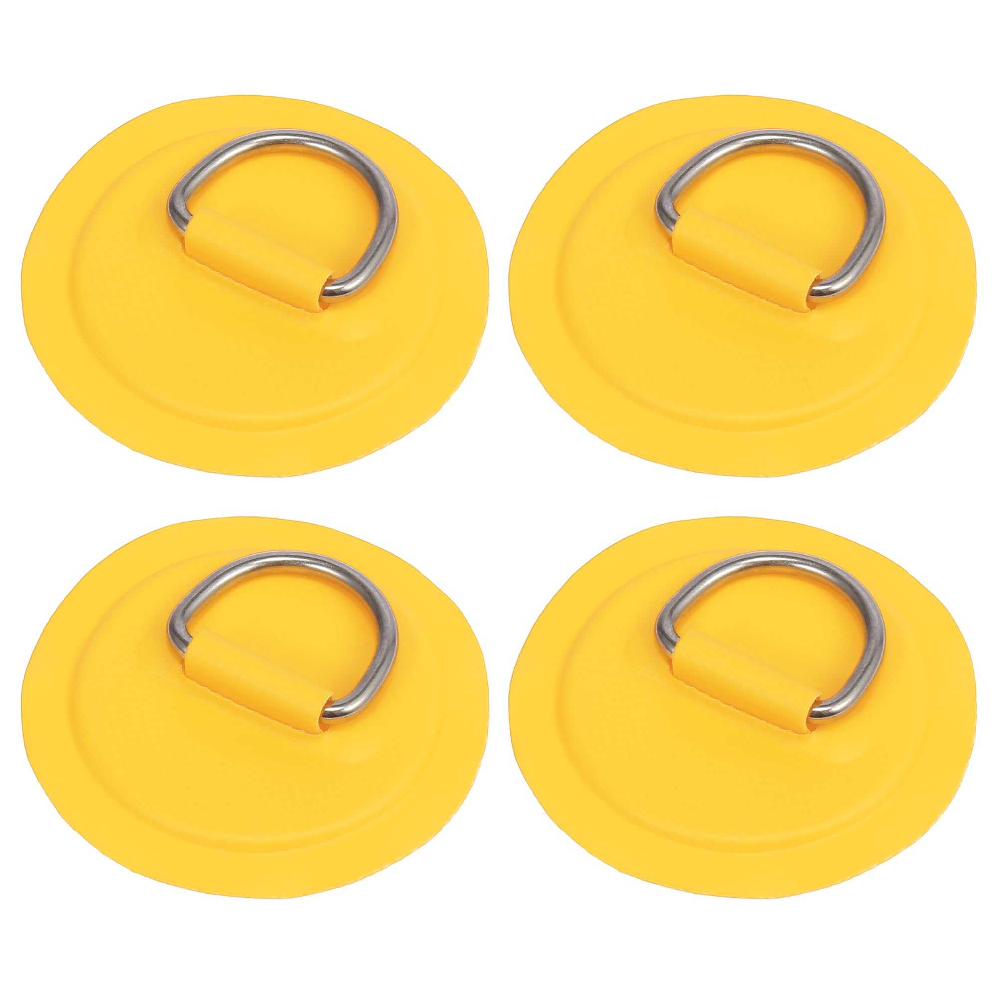X AUTOHAUX 4pcs D Ring Patch PVC Stainless Steel Round Shape D Ring Pad for Inflatable Boat Kayak Canoe Deck Yellow