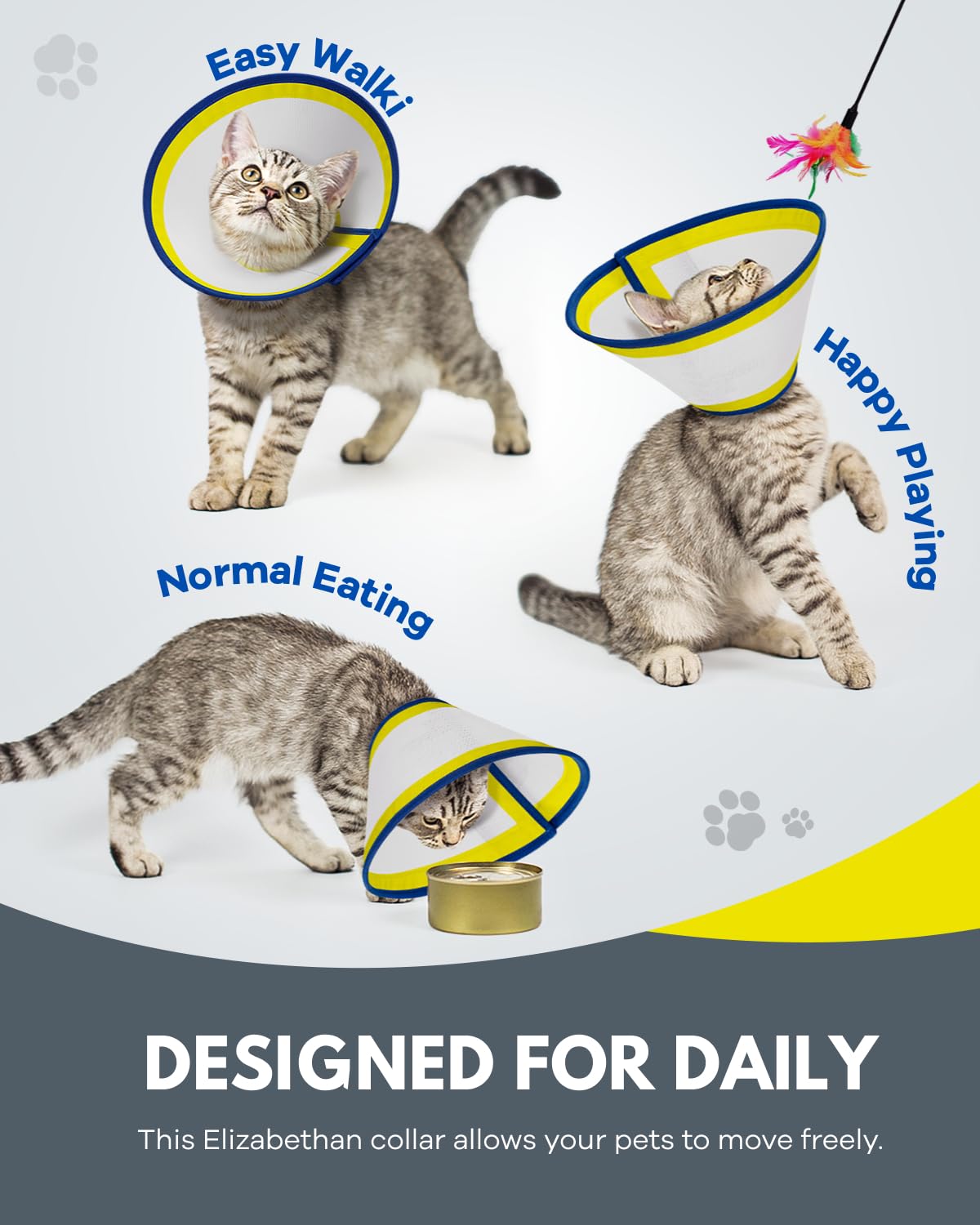 MIDOG Cat Cone, Protective Adjustable Pet Cone Collar for After Surgery, Soft Cat Recovery Collar to Stop Licking Wounds, Comfortable Lightweight E-Collar for Cat Kitten, Not Block Vision (Yellow, M)