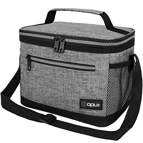 opux Insulated Lunch Box Men Women, Lunch Bag for Work School, Leakproof Soft Cooler Tote Adult, Large Lunch Pail Kids Boys Girls, Picnic Beach Food Bag with Shoulder Strap, Heather Grey