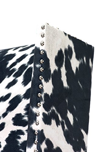 Sole Designs Rexford Collection Faux Leather and Fabric Upholstered Wingback Dining Chair with Holstein Pattern and Nailhead Trim, Set of 2, Black