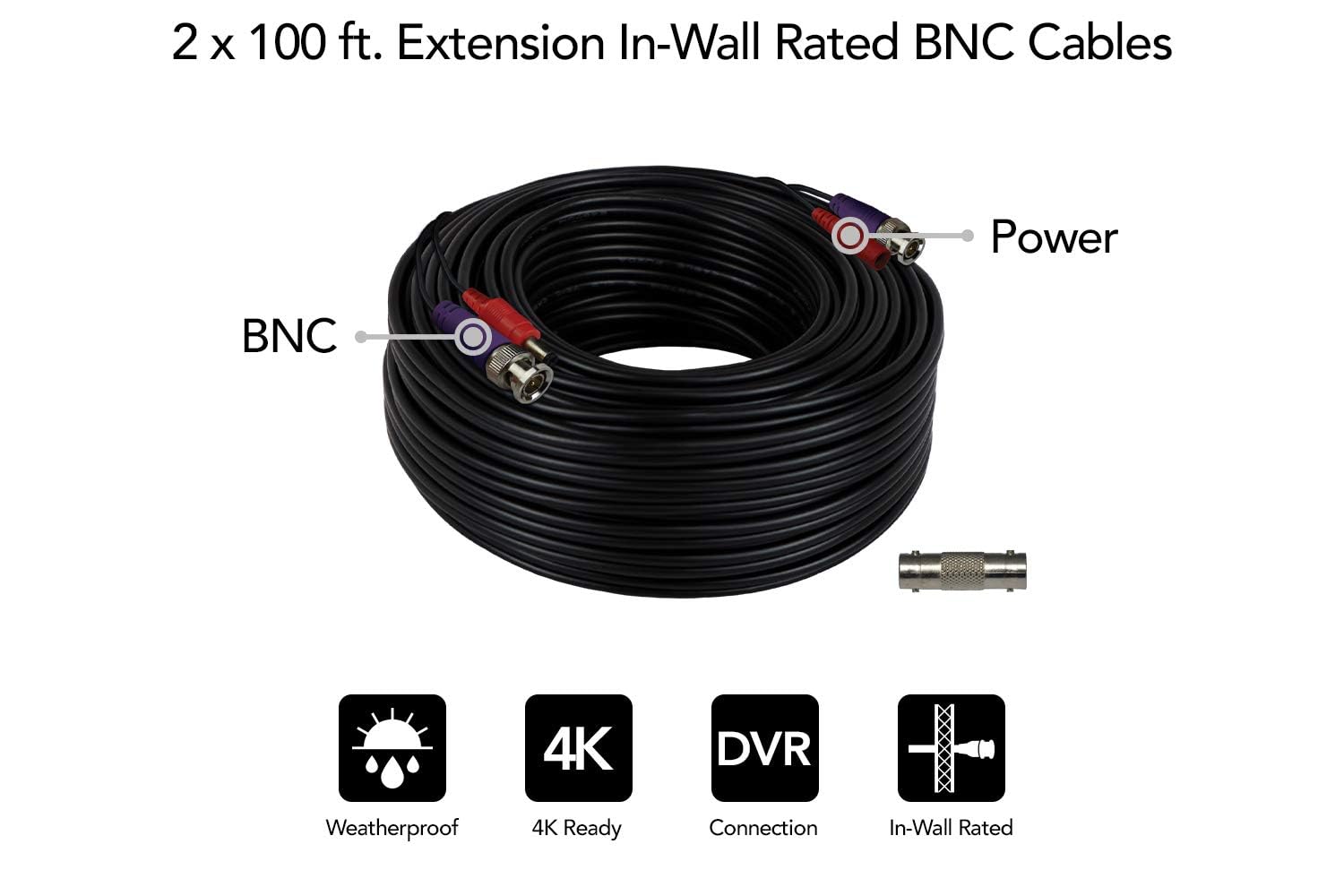 Night Owl 100 ft. in-Wall Rated Video/Power Camera Extension Cable with Extension Adapter (2-Pack)