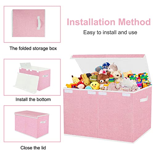 Pantryily Toy Storage Box for Girls, Large Kids Toy Chest Boxes Organizers and Storage 24.5"x13"x16"(Pink)