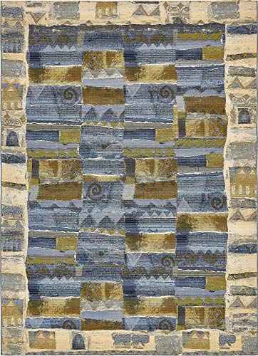 Unique Loom Outdoor Modern Collection Area Rug - Glyph (8' x 11' 4" Rectangle, Blue/ Beige)