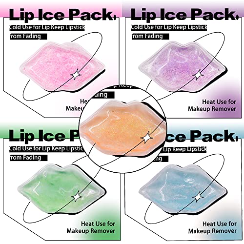 Lip Ice Pack, Mini Small Gel Ice Pack for Lip Filler After Care,Lip Shape Ice Bag for Cosmetic, Lip Cold Pack Minimize Swelling Bruising,5 Count (Heart) (Star) (Star) (Shiny)
