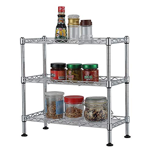 QXDRAGON 3-Shelf Storage Wire Shelves Heavy Duty 3 Tiers Standing Shelving Units Adjustable Metal Organizer Wire Rack, Zinc