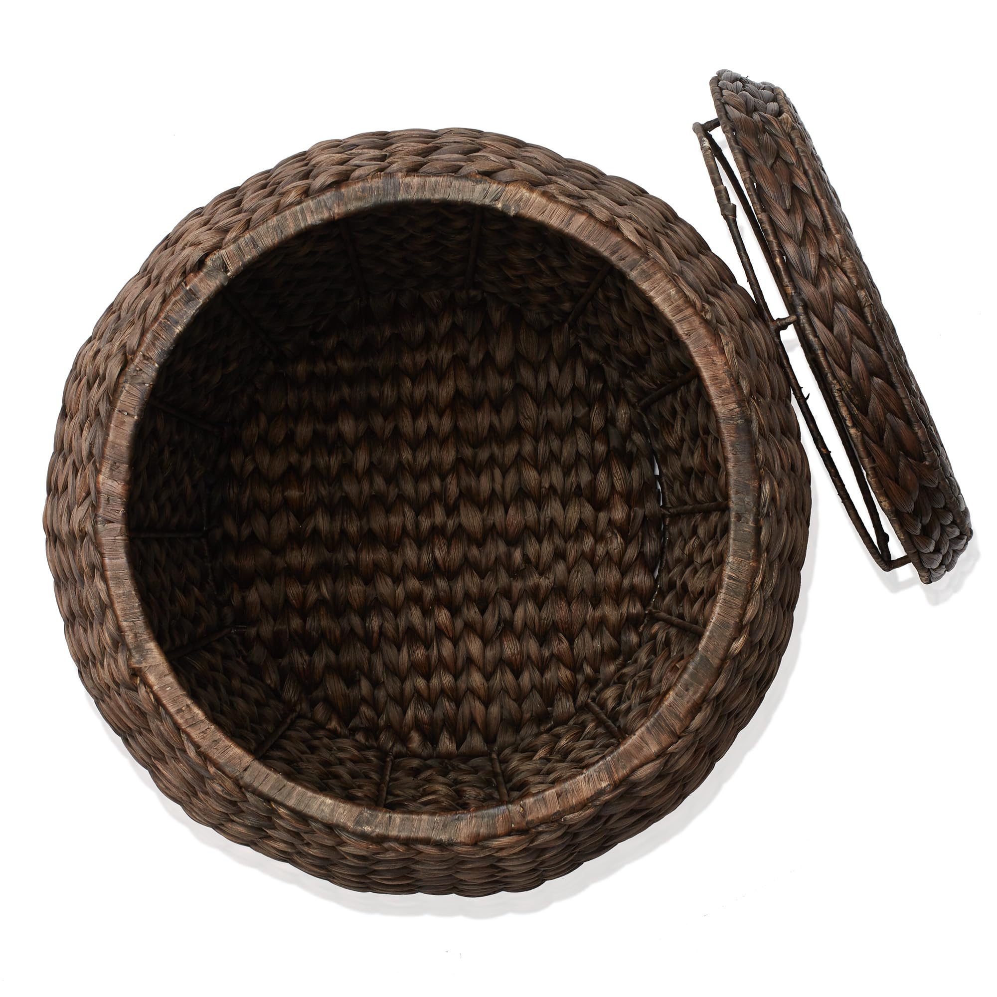 Casafield Round Storage Basket with Lid - Whitewash, Handwoven Water Hyacinth Organizer for Laundry, Blankets, Plants, Bedroom, Living Room, Home Office