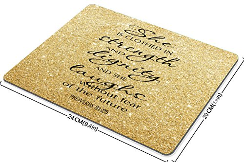 Smooffly Proverbs 31:25 Mouse Pad,Bible Verse Gold Sparkles Glitter Pattern Mouse Pad
