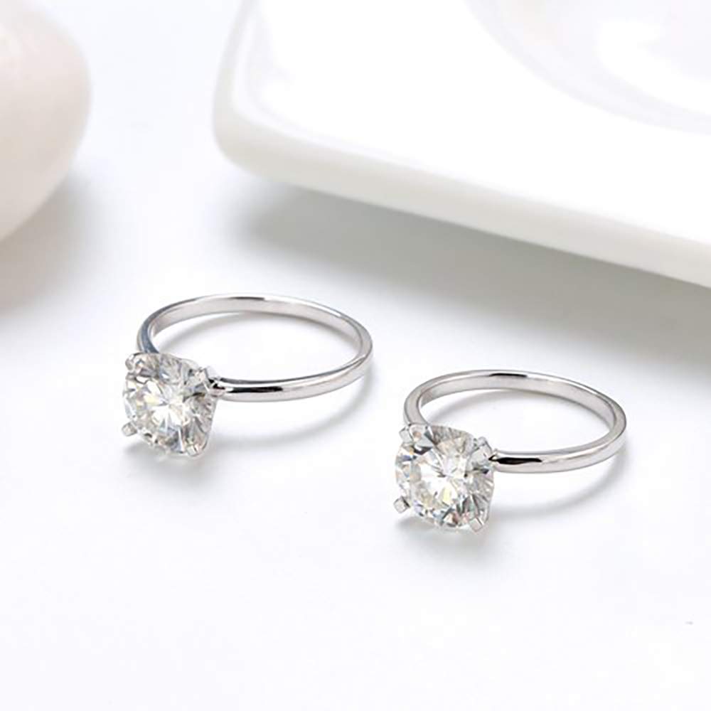 Amore 1CT 2CT 3CT DEW Solitaire Moissanite Engagement Ring by Ginger Lyne Choice of White Yellow or Rose Gold over Sterling Silver Wedding rings for women by Ginger Lyne