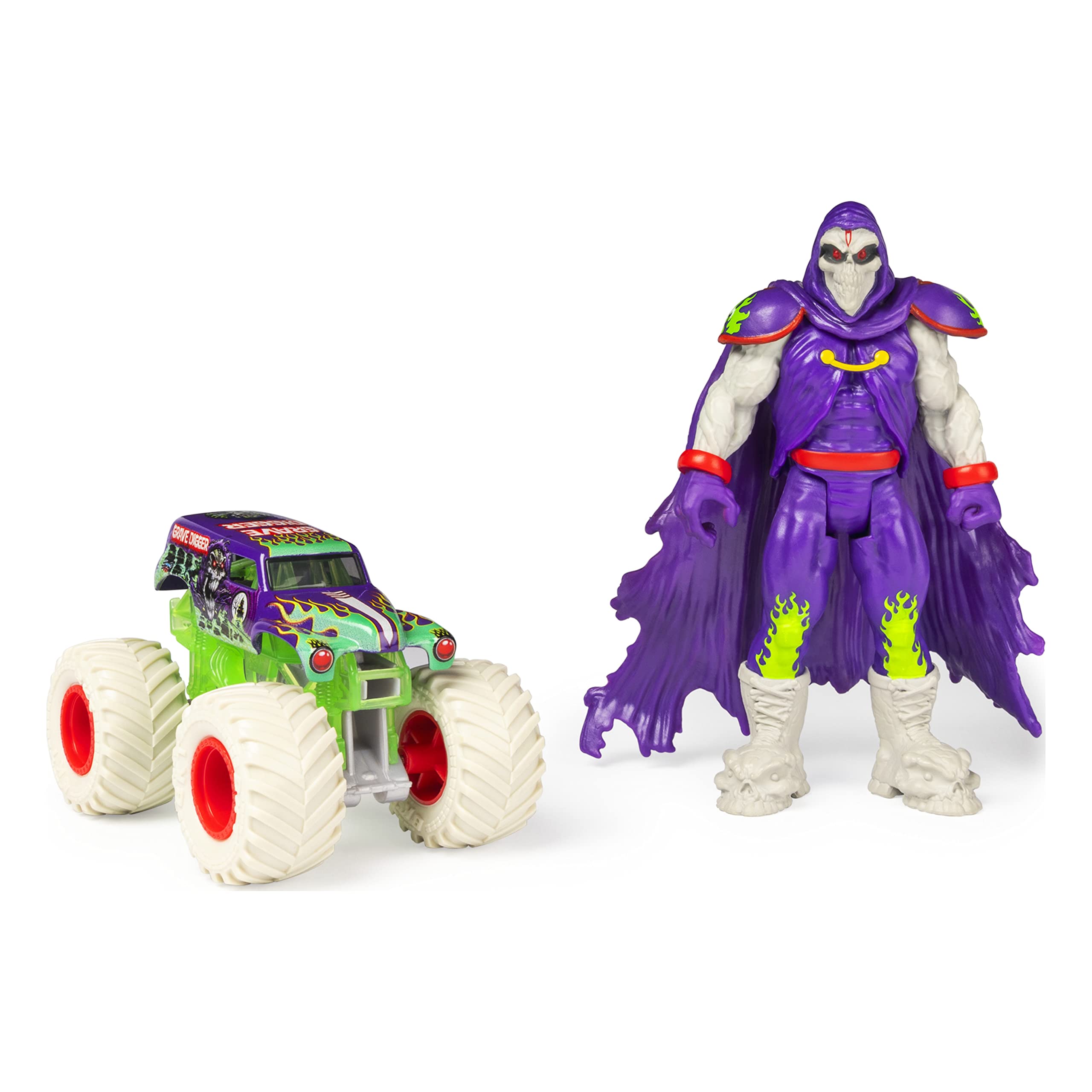 Monster Jam, Official Grave Digger 1:64 Scale Monster Truck and 5-Inch Grim Creatures Action Figure Set