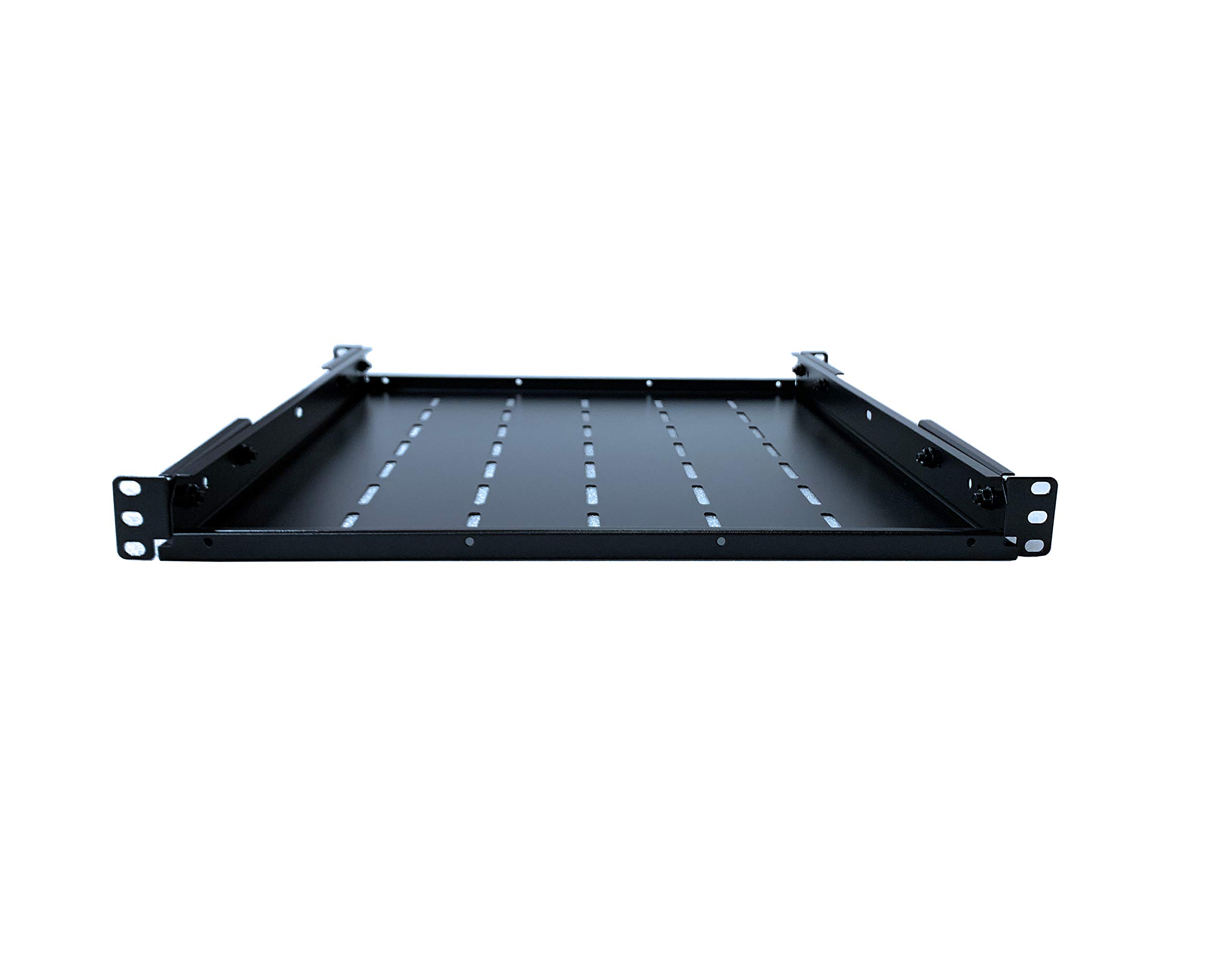 Raising Electronics Fixed Rack Server Shelf 1U 19 Inch Shelves 4 Post Rack Mount Adjustable Deep for Server Network Rack (21.5-28Inch Depth)