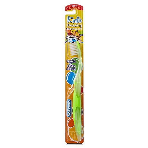 SoFresh Flossing Toothbrush Kids Soft Variety Bundle with Xylitol Dental Floss