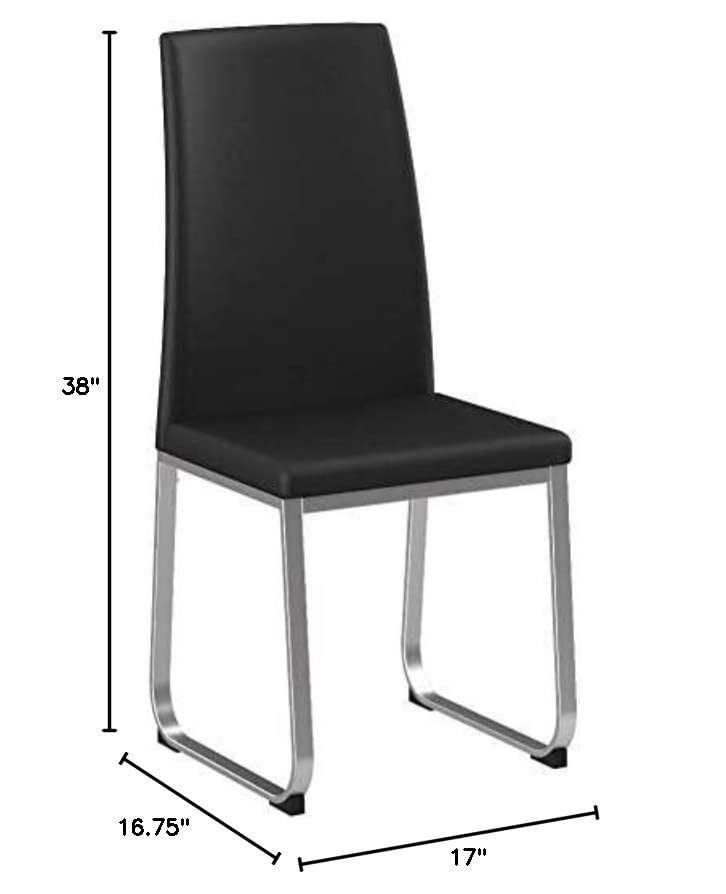 Monarch Specialties 1092 Chair, Set of 2, Side, Upholstered, Kitchen, Dining Room, Pu Leather Look, Metal, Chrome, Contemporary, Modern Chair-2Pcs, 17" L x 19.75" W x 38" H, Grey|Black