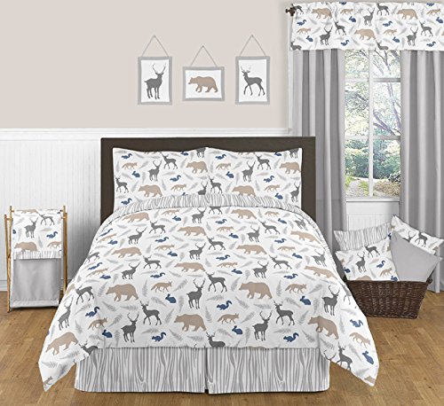 Sweet Jojo Designs Baby Children Kids Clothes Laundry Hamper for Blue Grey and White Woodland Animals Bedding Set