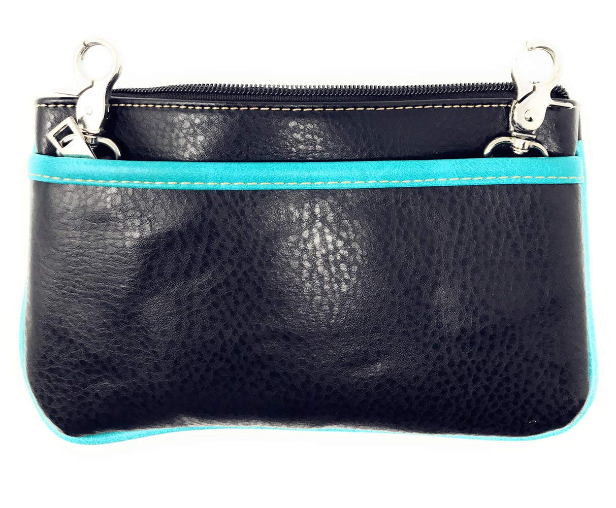Western Rhinestone Embroidery Wallet Crossbody Clutch Bag Purse in Multi-Way (Black Turquoise Buckle)