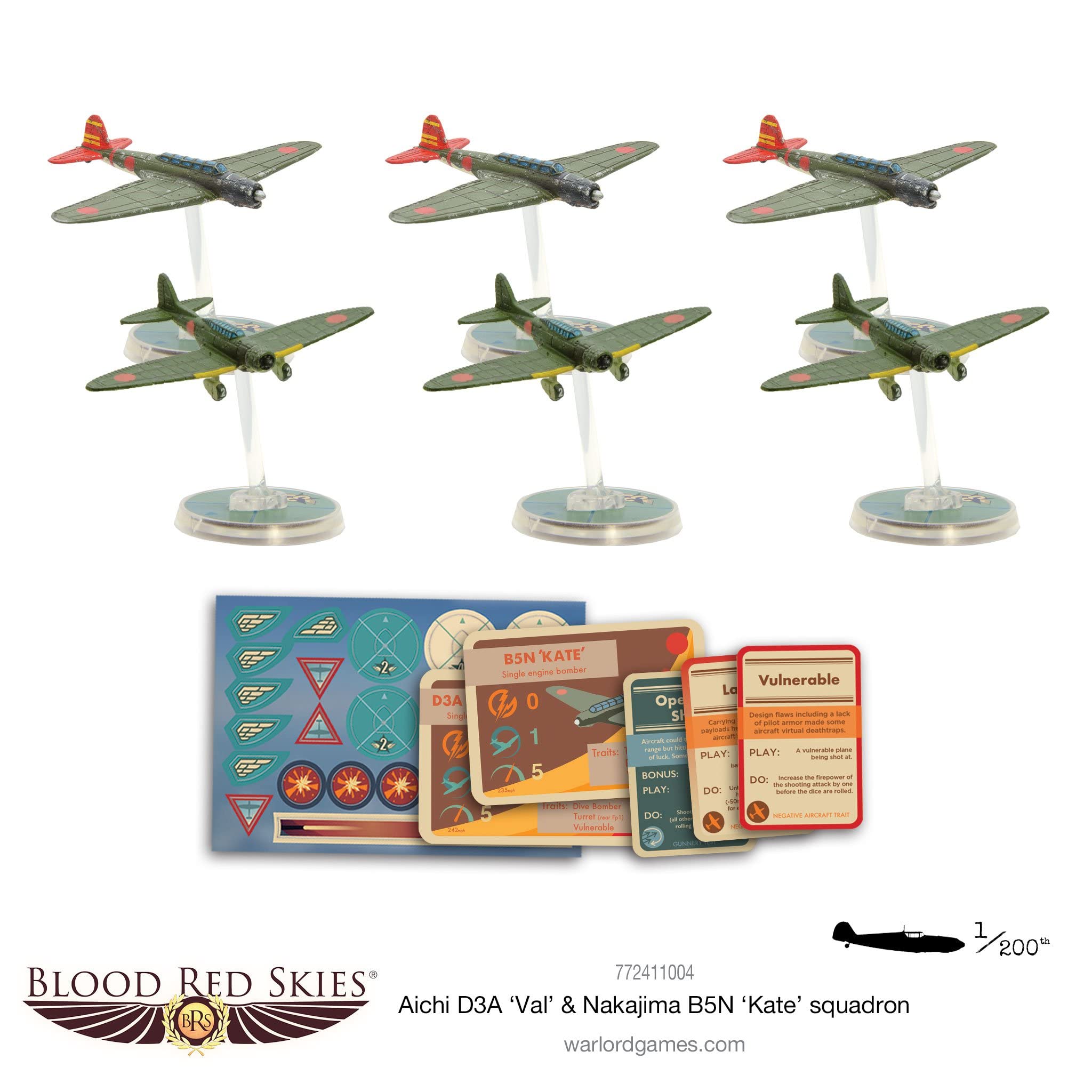 Warlord Blood Red Skies Aichi D3A Val & Nakajima B5N Kate Squadron 1:200 WWII Mass Air Combat Table Top War Game 772411004