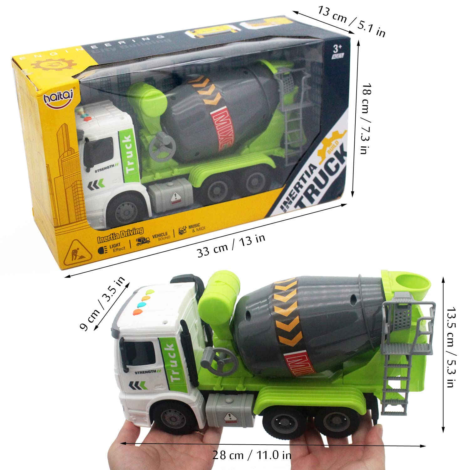 Tipmant Simulation Children's Engineering Vehicle Cement Mixer Truck Model Toy with Music, Light Kids Birthday Gifts Age 3+ (Green)