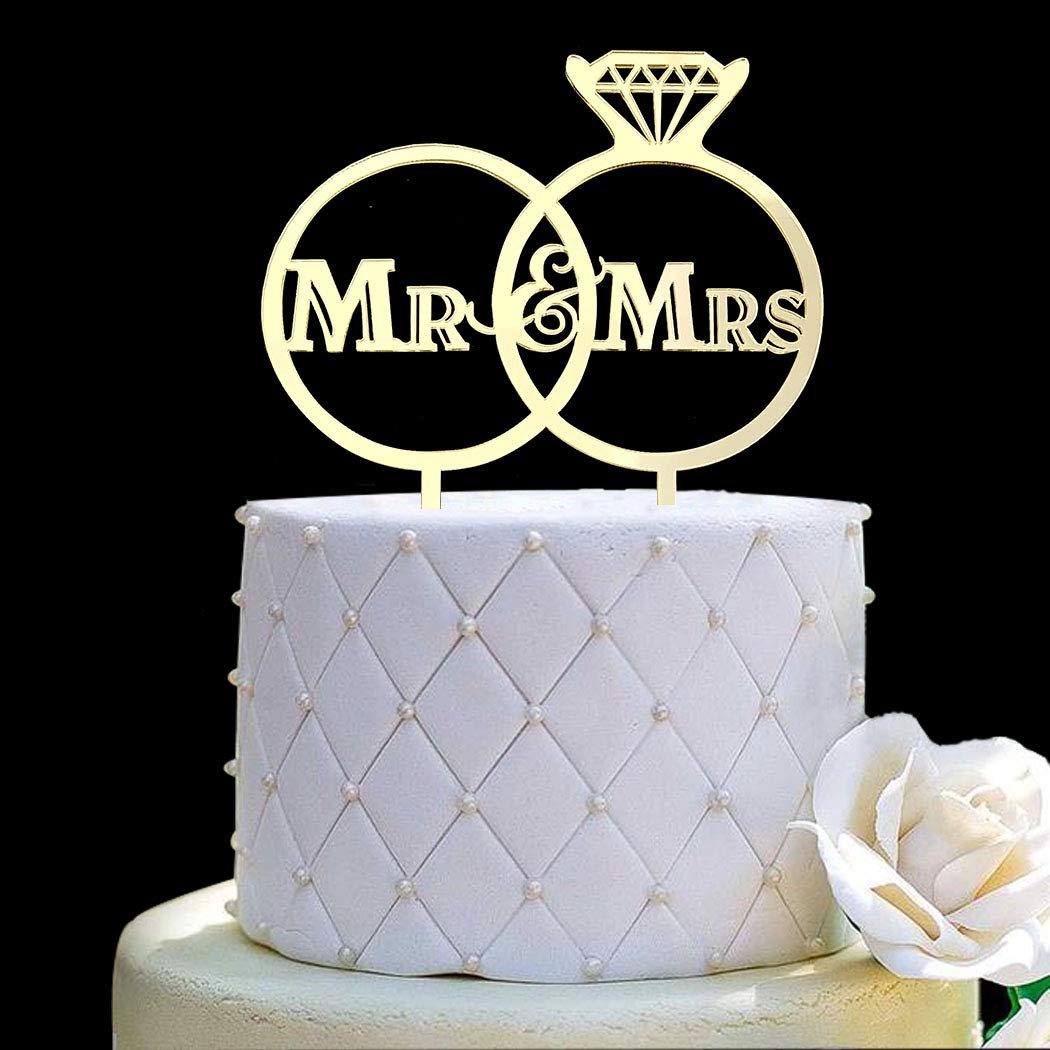 Mr and Mrs Cake Topper, Bride and Groom Sign Wedding, Engagement Cake Toppers Decorations, Mirror Gold Acrylic