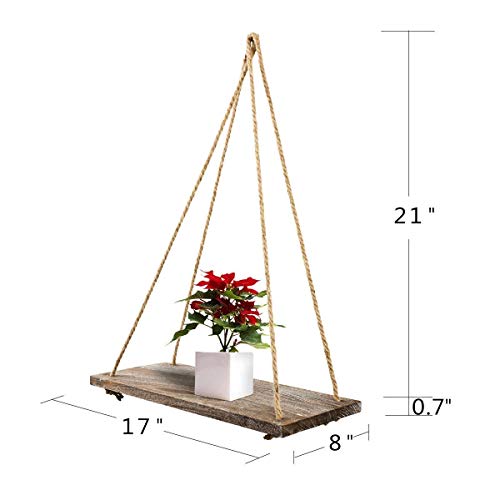 TIMEYARD Decorative Wall Hanging Shelf - Distressed Wood Jute Rope Floating Shelves - Rustic Home Wall Decor - Set of 2