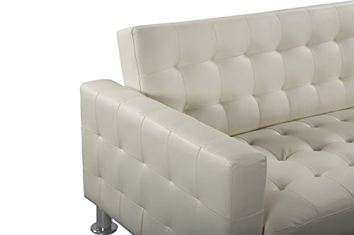 Velago ATTALENS White Modern Convertible Sectional Sofa | Leather Sleeper Queen Size | Reversible Chaise Lounge | Contemporary Living Room Furniture, 116"