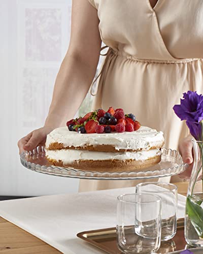 Pasabahce Premium Clear Glass Servicing Tray, Uniqe Desing Cake Stands, Server Plate, Great For Cup Cakes, Cookies, Snacks, and Fruits, Perfect for Parties, Gifts, Housewarming, Weddings, Anniversary