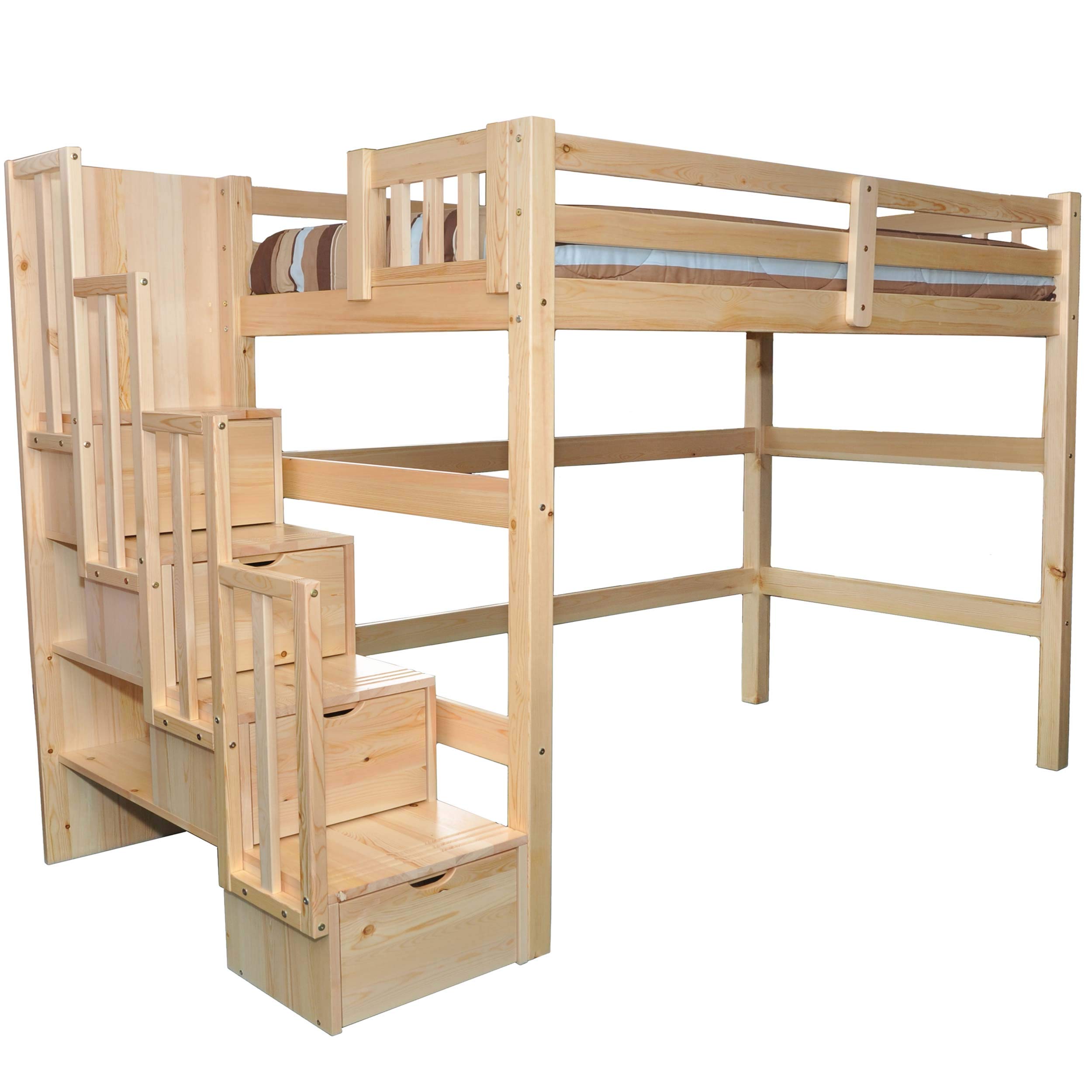 SCANICA Stairway Full Loft Bed with Storage Natural Solid Wood Natural Wood Durable Sturdy Long-Lasting