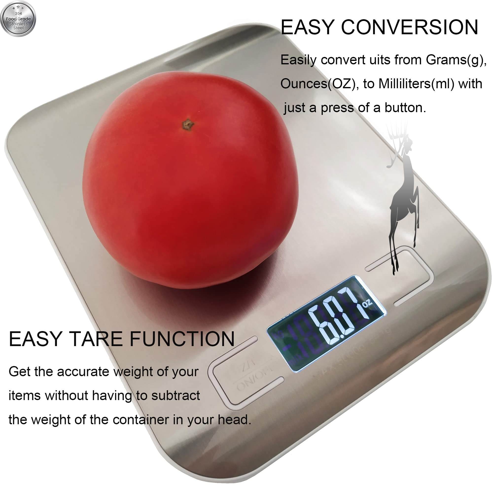 Digital Food Kitchen Scale Baking, Cooking, Keto and Meal Prep, Small, 304 Stainless Steel, High Precise Measuring Scale for Food Ounces and Grams, Blue Surface with Backlit LCD Display