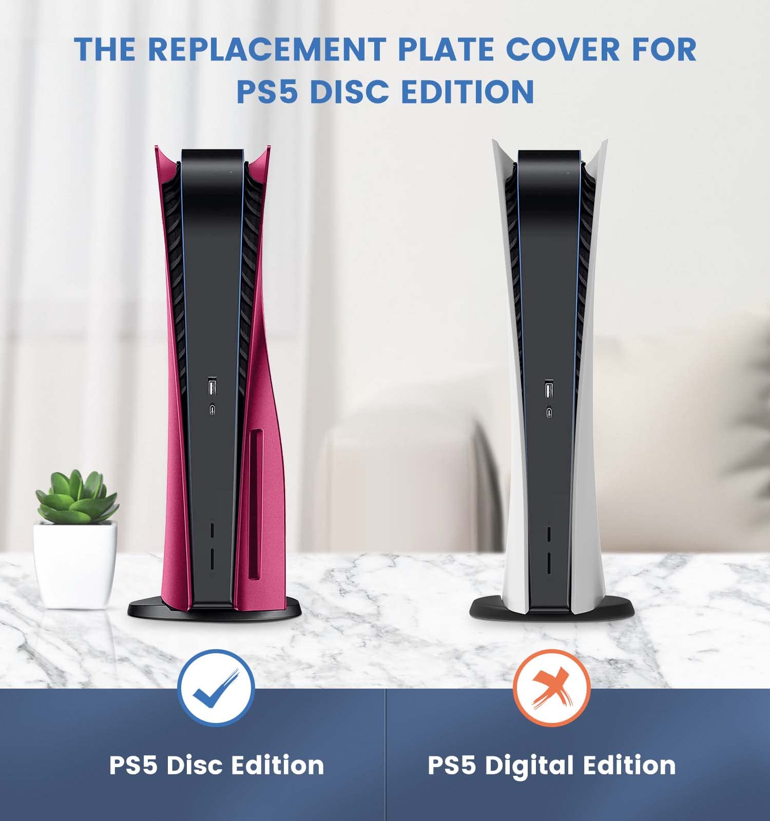 PS5 Faceplate Case PS5 Plate Cosmic Red Replacement Cover for Disc Playstation 5, Hard Shell Case Shockproof Side Plates Skin for PS5 Disc Version Console - Red