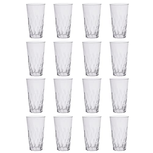 US Acrylic Palmetto 20 ounce Plastic Stackable Water Tumblers in Clear | Lightweight Value Set of 16 Drinking Cups | Reusable, BPA-free, Made in the USA, Top-rack Dishwasher Safe