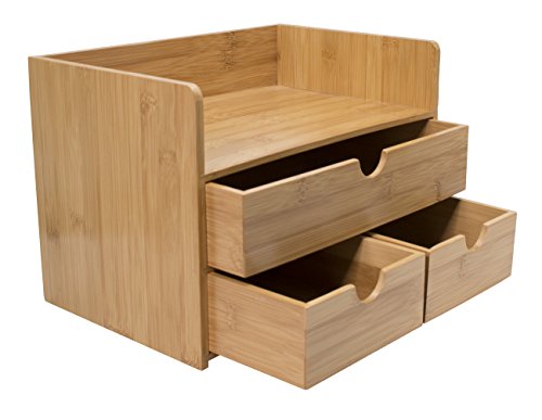 Sorbus Desk Organizer - 3-Tier Tabletop Bamboo Desk Organizers and Accessories – Mini Desktop & Countertop Organization and Storage with Drawers & Shelf for Office, Makeup Vanity, No Assembly Required