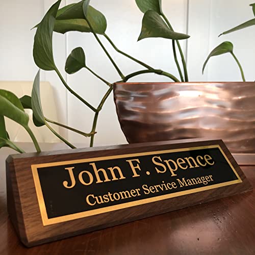 Walnut Desk Name Plate Personalized - 8" Name Plates for Desks - Solid Wood Desk Plaque