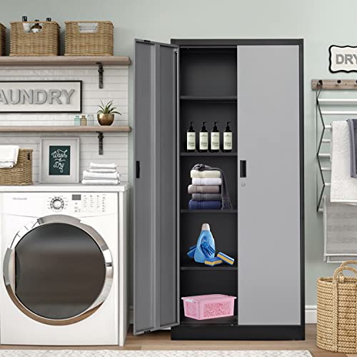 YEEZER Metal Garage Storage Cabinet - 71" Steel Lockable File Cabinet with 2 Doors and 4 Adjustable Shelves. Locking Cabinet for Home, Office, Garage, Gym, School
