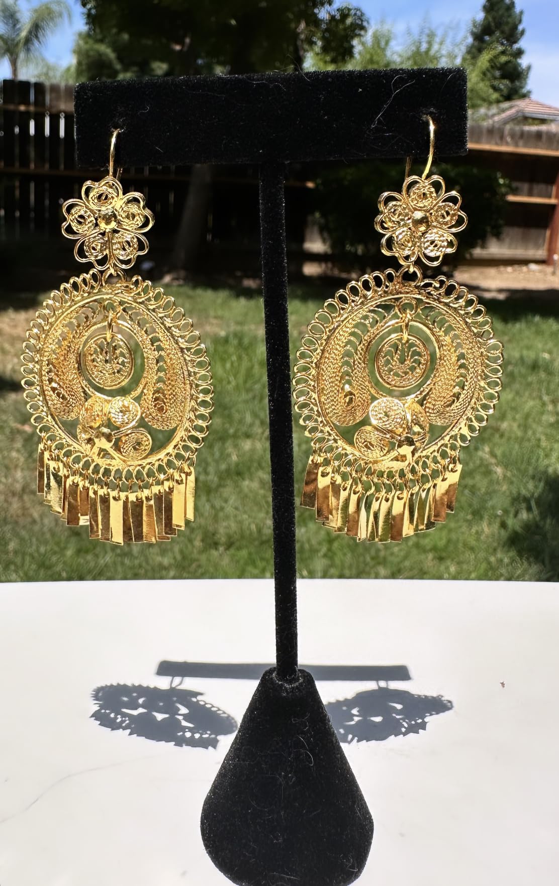 Folklorico Dance Traditional Mexican Gold Filigree Earrings, Flower, Medium, Gold, Day of the Dead, Mexican Earrings